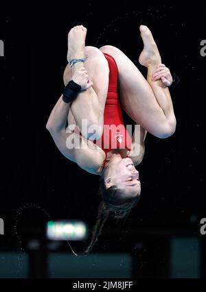 Canada’s Mia Jolie Doucet Vallee in action during the Women’s 3m Springboard Final at Sandwell ...