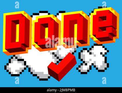 Done text with Checkmark. Pixelated word with geometric graphic ...
