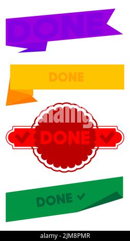 Set of ribbon with Done text with Checkmark. Banner template. Label ...