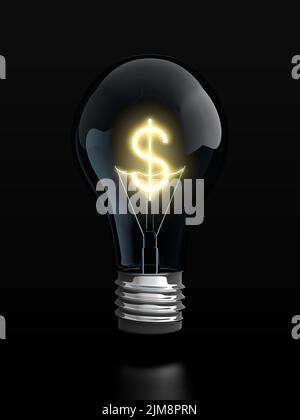 Glowing light bulb with dollar sign on dark background Stock Photo - Alamy