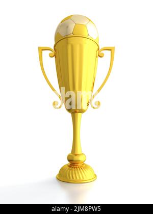 Soccer ball with a silver winning trophy Stock Photo - Alamy