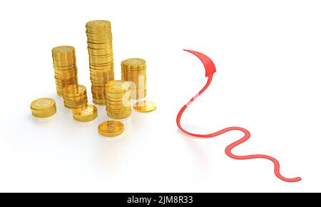 Stack coins and arrow red green graph chart volatility up and down on ...