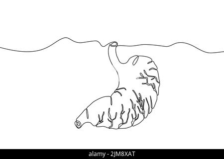 Stomach Hand drawn icon continuous line drawing and pink flat ...