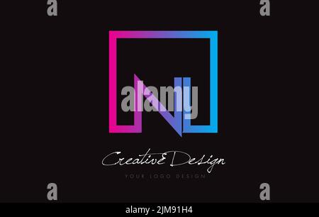 NI Square Framed Letter Logo Design Vector with Purple Blue Colors ...