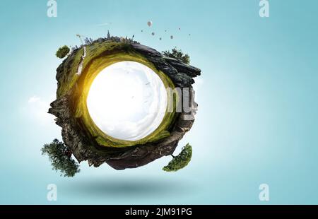 Green sphere landscape with grass and clear water Stock Photo - Alamy