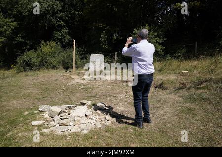 The stone marking the source of the River Thames at Thames Head on the ...