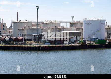 BP fuel storage tanks in refinery Stock Photo - Alamy