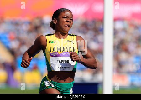Megan Tapper of Jamaica after winning the heat of the women’s 100m ...
