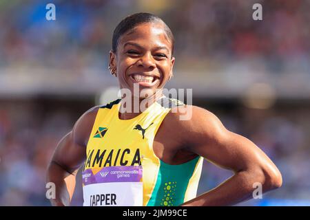 Megan Tapper of Jamaica after winning the heat of the women’s 100m ...