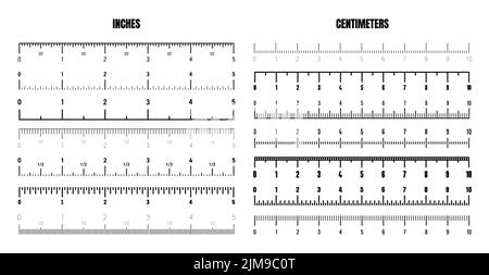 Realistic black inch scale for measuring length or height. Various ...