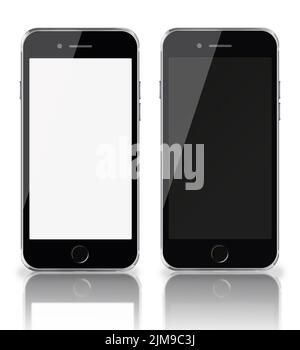 Mobile smart phones with white screen isolated on white background ...