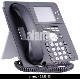 Office IP telephone set with LCD isolated on the white background Stock ...
