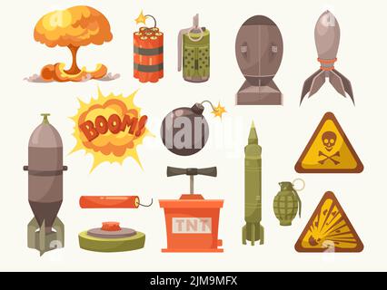 Bomb collection. Cartoon TNT explosive weapon, bombs dynamite grenade ...