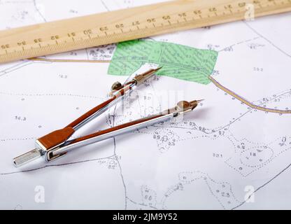 Topographic map of district with measuring instrument and ruler Stock ...
