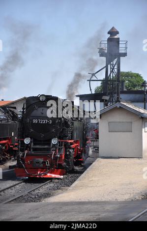 A scenic shot of the Harz Narrow Gauge Railways steam locomotive at the ...