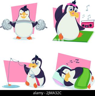 Cute hand drawn penguins set - Merry Christmas greetings Stock Vector ...