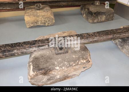 Early 19th century fish belly iron railway line on a stone sleeper ...