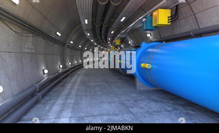 Particle collision and explosion. Bright blue particles with streams ...