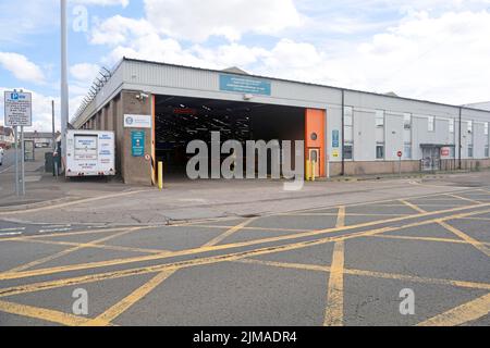 Cardiff Bus Depot, Sloper Road, Cardiff Stock Photo - Alamy