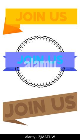 Set of ribbon with Join Us text. Banner template. Label sticker. Sign ...