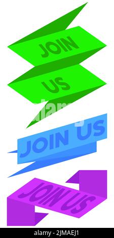 Set of ribbon with Join Us text. Banner template. Label sticker. Sign ...