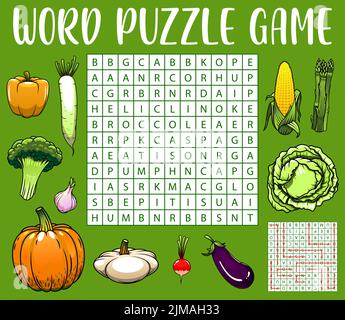 Raw cabbage vegetables, word search puzzle game worksheet, vector kids ...