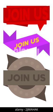 Set of ribbon with Join Us text. Banner template. Label sticker. Sign ...