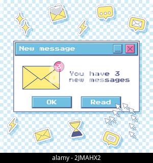 Old computer notification, popup window in 90s or 2000s, Y2K retro aesthetic vector illustration ...