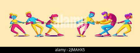 Tug of war competition contemporary cartoon. Vector illustration of ...