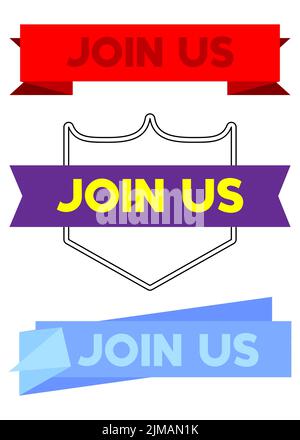 Set of ribbon with Join Us text. Banner template. Label sticker. Sign ...
