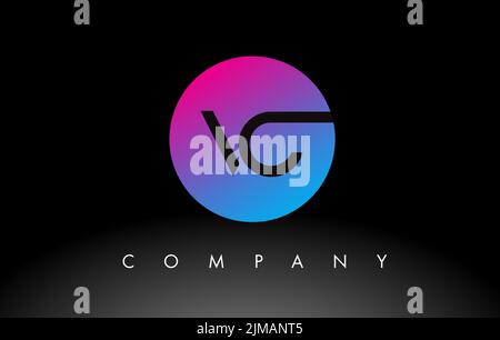 Neon Blue VC Letters Logo Design Slim. Simple and Creative Clean Letter ...