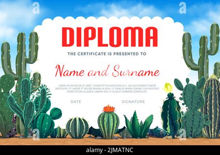 Kids diploma. Mexican prickly cactus succulents. Child education ...