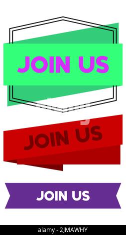 Set of ribbon with Join Us text. Banner template. Label sticker. Sign ...