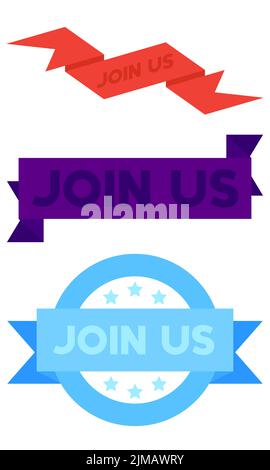 Set of ribbon with Join Us text. Banner template. Label sticker. Sign ...