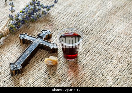Taking communion concept - the wine and the bread symbols of Jesus ...