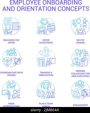 Onboarding process line icons collection. Orientation, Integration ...
