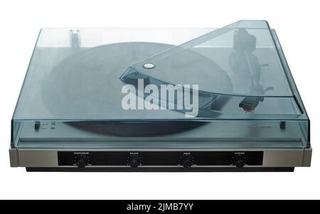 Isolated manual record player with clear plastic lid Stock Photo - Alamy