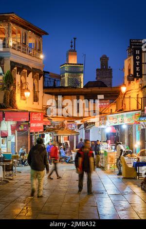 The tourists at Blue Gate Abou jounoud in the evening in Fes, Morocco ...