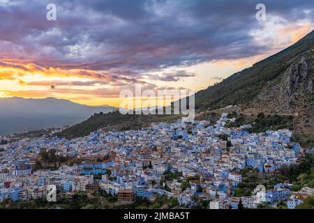 A breathtaking Chefchaouen view from Spanish Mosque, Morocco against ...