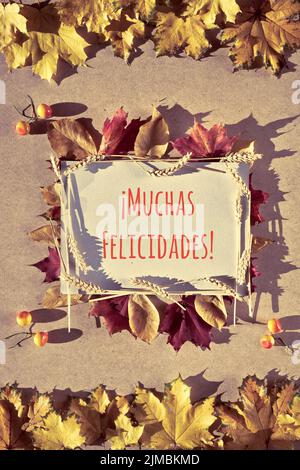 Autumn frame, caption greeting text Fall in Love. Natural Fall leaves ...