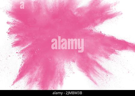 Pink color powder explosion on white background Stock Photo - Alamy