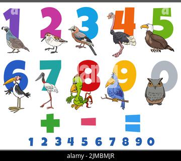 educational numbers set with comic birds coloring page Stock Vector ...