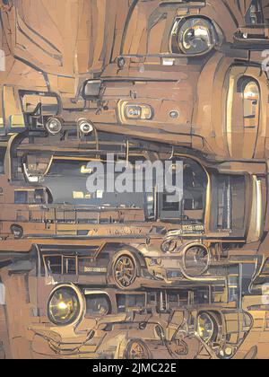 painted picture of an old rusty industrial machine Stock Vector Image ...