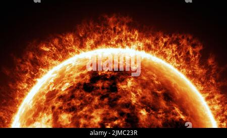 Hot sun surface with solar flares in starry outer space. Scientific ...