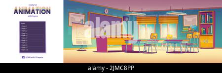 Classroom interior template ready for animation with separated layers ...