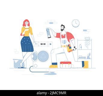 Coffee machine repair service. Handyman master fixing kitchen ...