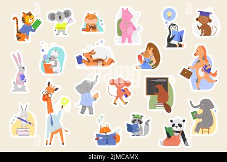 Back to school. Set of kawaii bunny and duckling. Cute little duck and ...