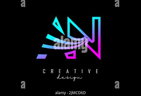 Outline colorful leading lines letters AF a f logo with road concept ...