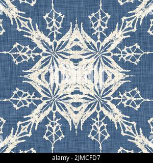 Farmhouse blue snow flake pattern background. Frosty batik damask ...