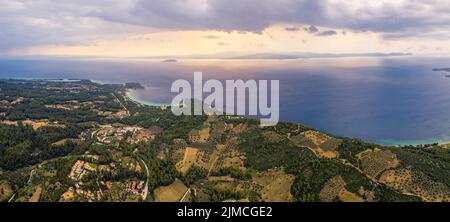 Stunning aerial drone view of Kassandra Cliffs near Paliouri. Untouched ...